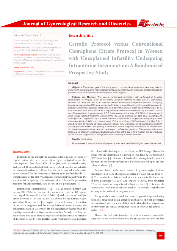 (PDF) Cetrolix Protocol versus Conventional Clomiphene Citrate Protocol ...