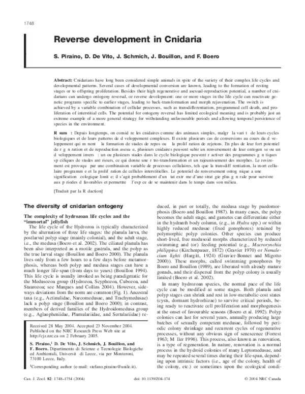 (PDF) Reverse development in Cnidaria