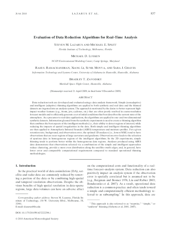 (PDF) Evaluation of Data Reduction Algorithms for Real-Time Analysis