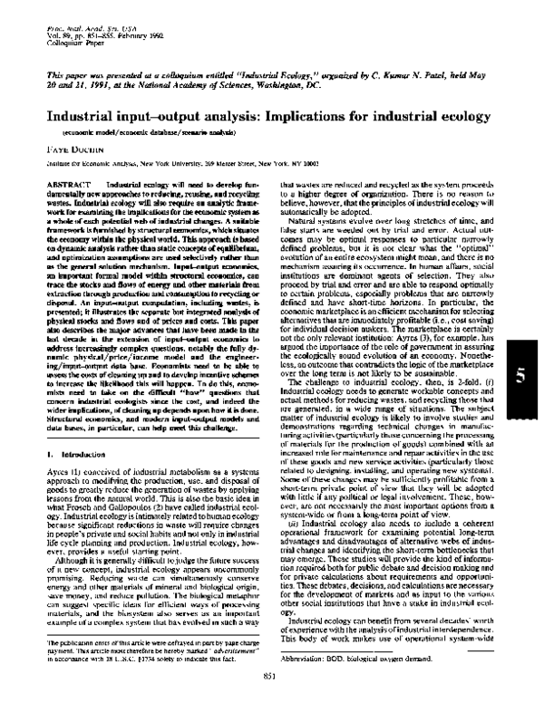 (PDF) Industrial Input-Output Analysis: Implications for Industrial Ecology