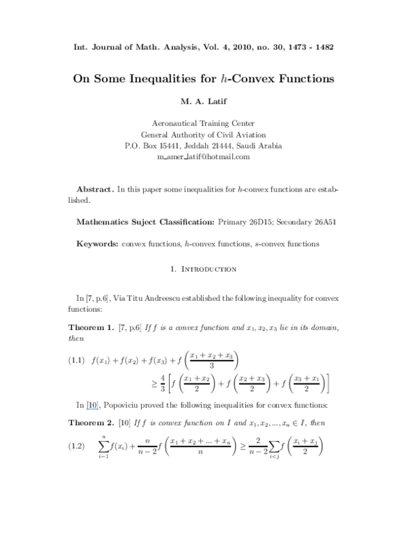 Pdf On Some Inequalities For H Convex Functions