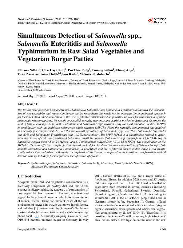 (PDF) Simultaneous detection of Salmonella spp., Salmonella Typhi and Salmonella Typhimurium in ...
