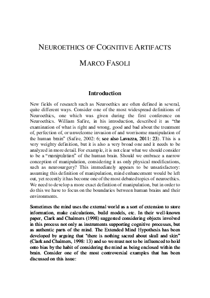 (PDF) NEUROETHICS OF COGNITIVE ARTIFACTS