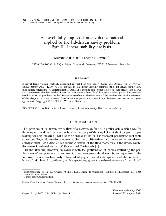 Pdf A Novel Fully Implicit Finite Volume Method Applied To The Lid