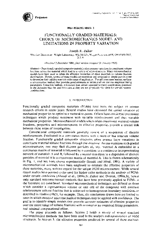 (PDF) Functionally graded materials: Choice of micromechanics model and limitations in property ...