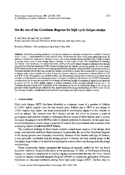 (PDF) On the use of the Goodman diagram for high cycle fatigue design