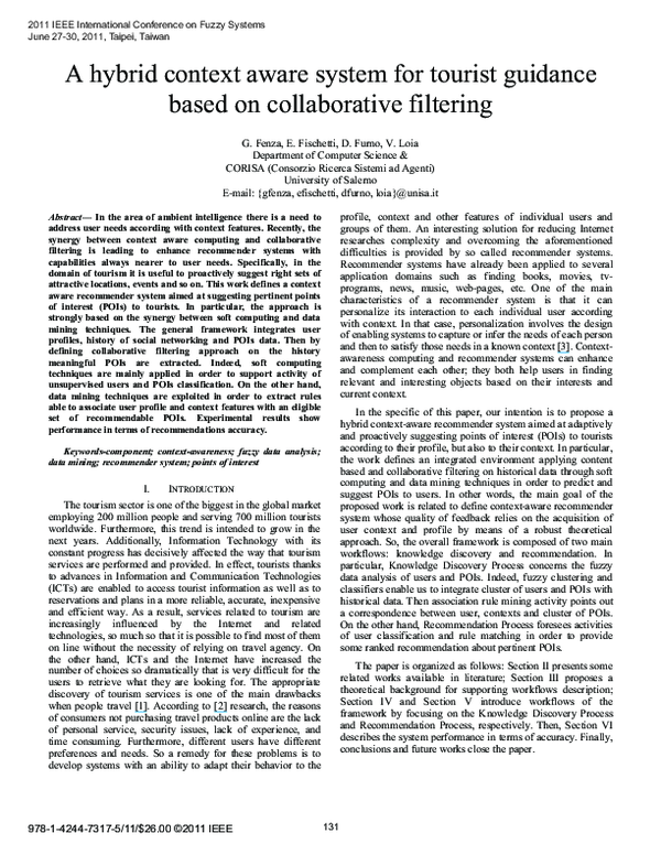 (PDF) A hybrid context aware system for tourist guidance based on collaborative filtering