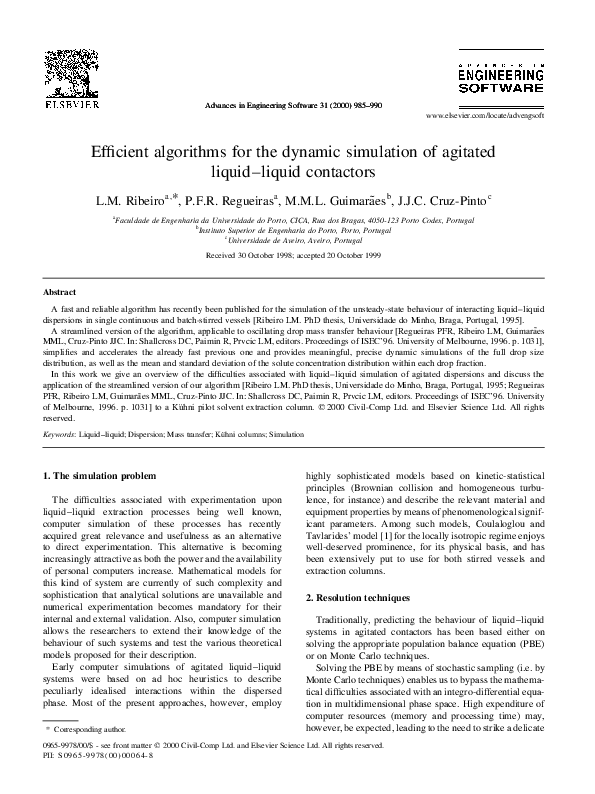 (PDF) Efficient algorithms for the dynamic simulation of agitated liquid–liquid contactors
