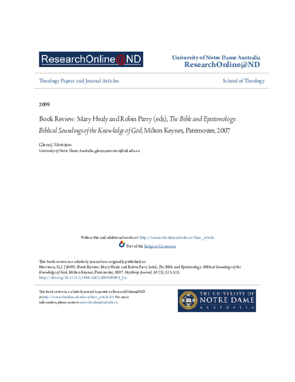 (PDF) Book Review: Mary Healy and Robin Parry (eds), The Bible and ...