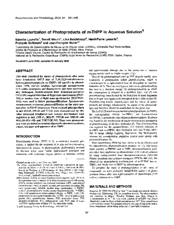 (PDF) Characterization of photoproducts of m-THPP in aqueous solution