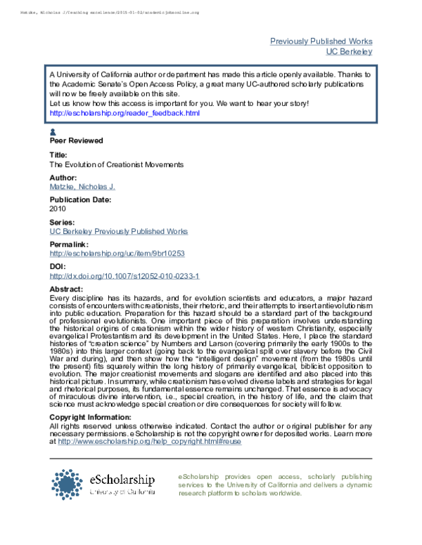 (PDF) The Evolution of Creationist Movements