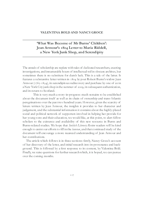 What was become of Mrs Burns's children: Jean Armour's 1804 letter to ...