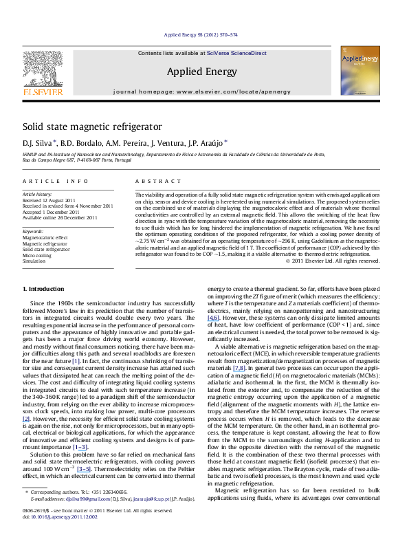 (PDF) Solid state magnetic refrigerator