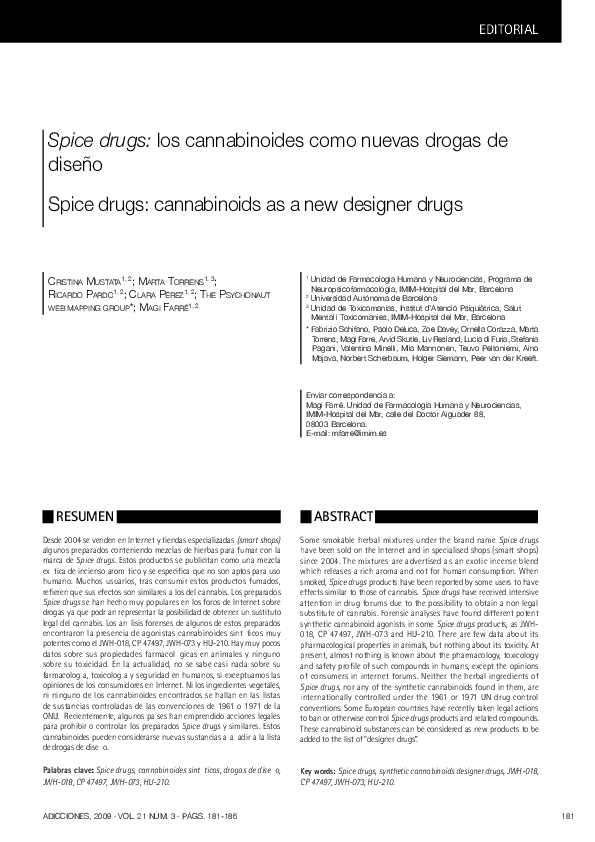 (PDF) Spice drugs: los cannabinoides como nuevas drogas de