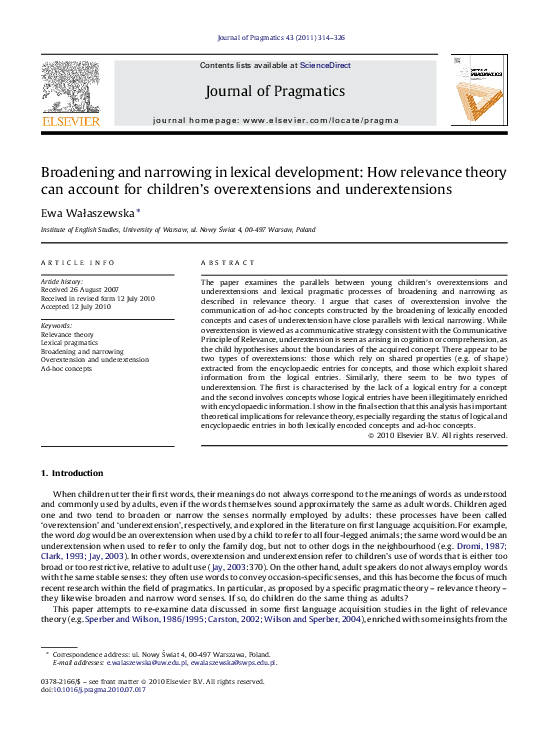 (PDF) Broadening and narrowing in lexical development: How relevance ...