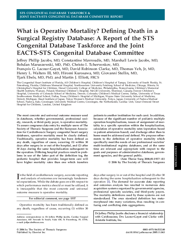 (PDF) What is Operative Mortality? Defining Death in a Surgical ...