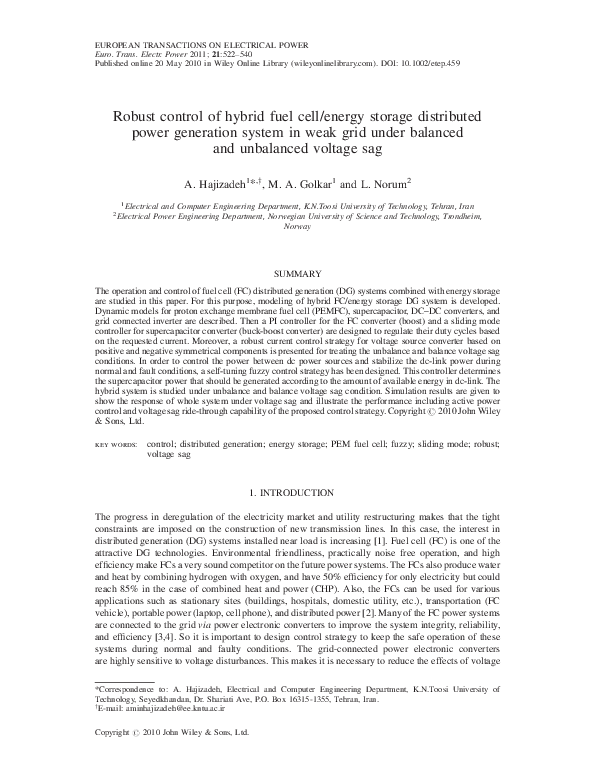 (PDF) Robust control of hybrid fuel cell/energy storage distributed power generation system in ...