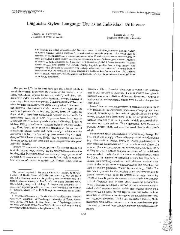 (PDF) Linguistic styles: Language use as an individual difference.