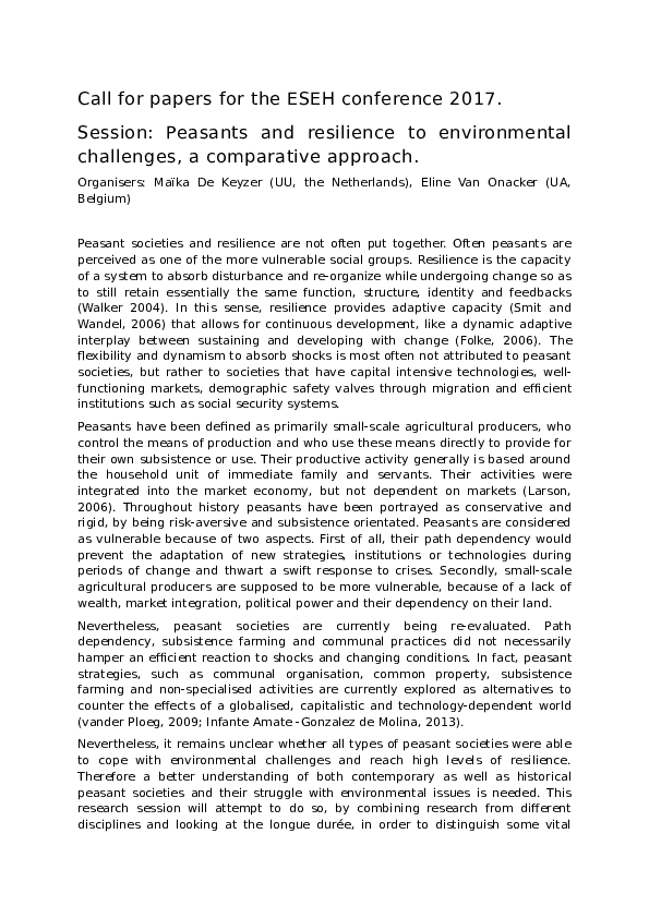 (DOC) Call for papers: Peasants and resilience to environmental ...