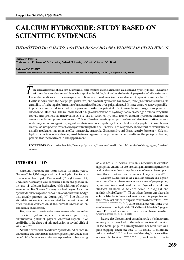 (PDF) Calcium hydroxide: study based on scientific evidences