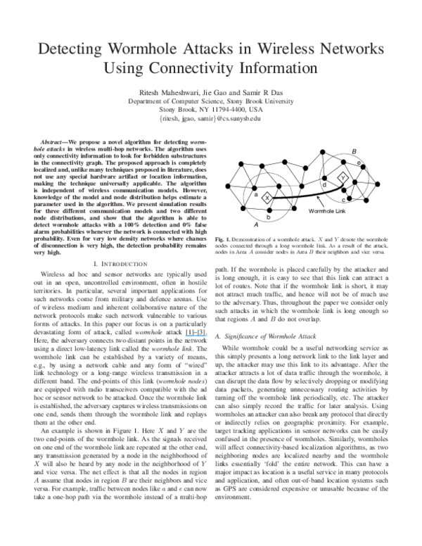 Pdf Detecting Wormhole Attacks In Wireless Networks Using Local