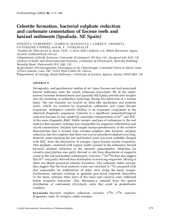 (PDF) Celestite formation, bacterial sulphate reduction and carbonate ...