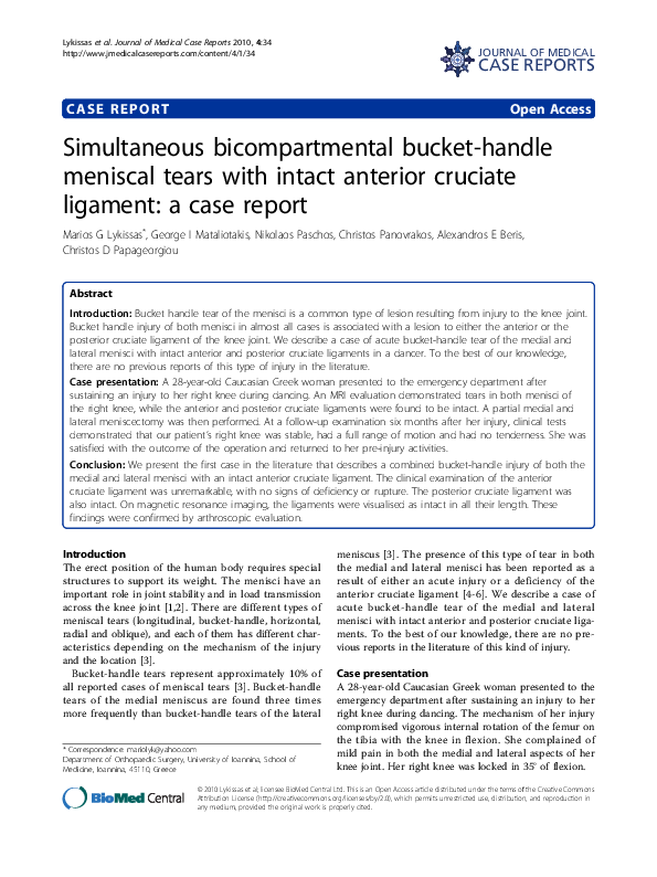 (PDF) Simultaneous bicompartmental bucket-handle meniscal tears with ...