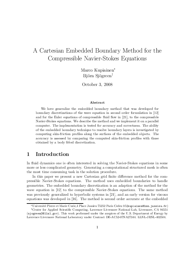 Pdf A Cartesian Embedded Boundary Method For The Compressible Navier