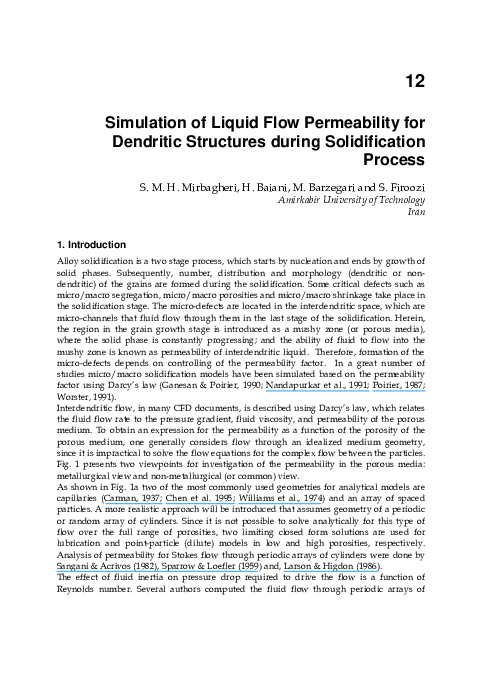 Pdf Simulation Of Liquid Flow Permeability For Dendritic Structures During Solidification