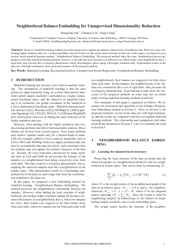 (PDF) Neighborhood Balance Embedding for Unsupervised Dimensionality Reduction