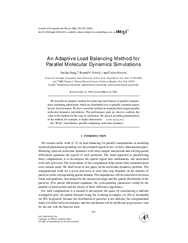 (PDF) An Adaptive Load Balancing Method for Parallel Molecular Dynamics Simulations