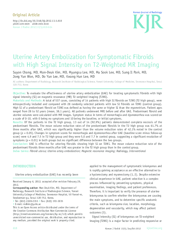 (PDF) Uterine artery embolization for symptomatic fibroids with imaging ...