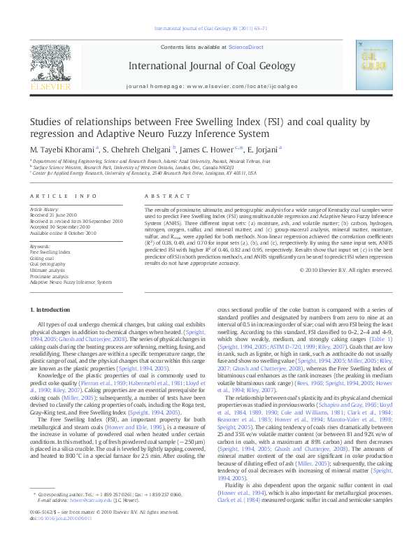 (PDF) Studies of relationships between Free Swelling Index (FSI) and coal quality by regression ...