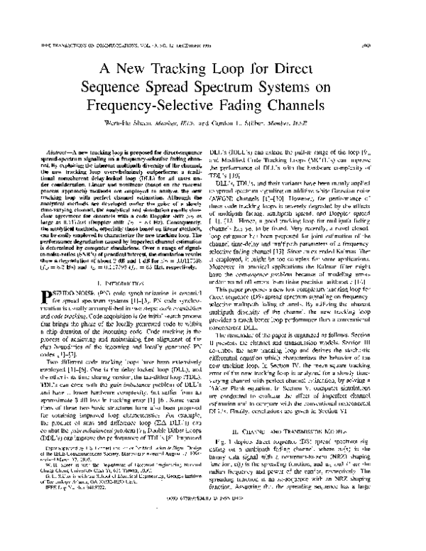 Pdf A New Tracking Loop For Direct Sequence Spread Spectrum Systems On Frequency Selective