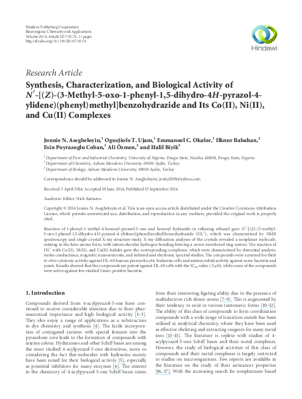 (PDF) Synthesis, characterization and biological activity of 99m Tc ...