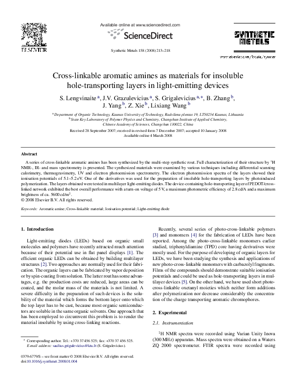 (PDF) Cross-linkable aromatic amines as materials for insoluble hole-transporting layers in ...