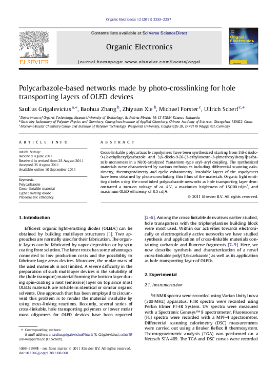 (PDF) Polycarbazole-based networks made by photo-crosslinking for hole transporting layers of ...