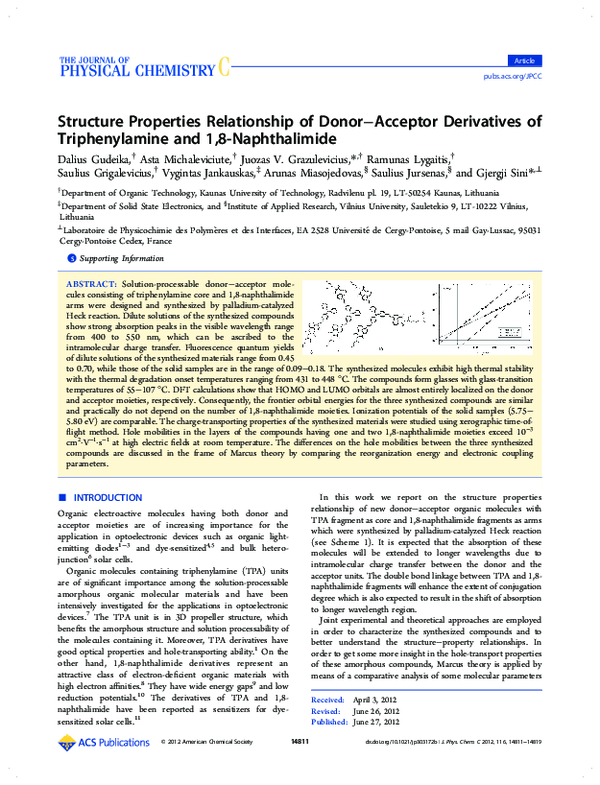 (PDF) Structure Properties Relationship of Donor–Acceptor Derivatives of Triphenylamine and 1,8 ...