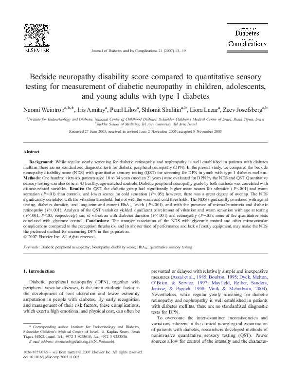 (PDF) Bedside neuropathy disability score compared to quantitative ...