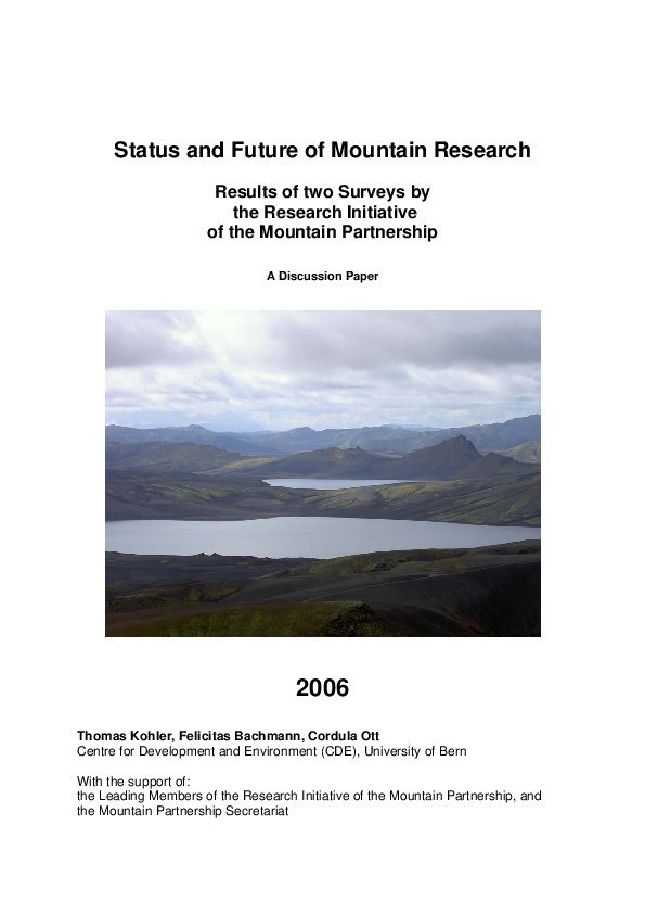 (PDF) Status and Future of Mountain Research – Results of two Surveys ...