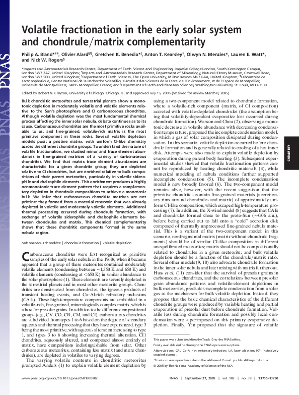 (PDF) Volatile fractionation in the early solar system and chondrule ...