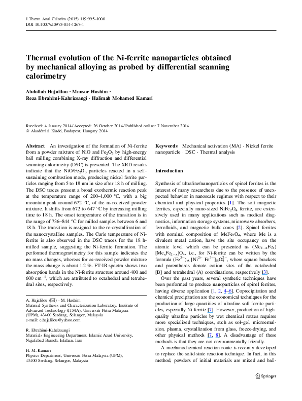 (PDF) Thermal evolution of the Ni-ferrite nanoparticles obtained by ...