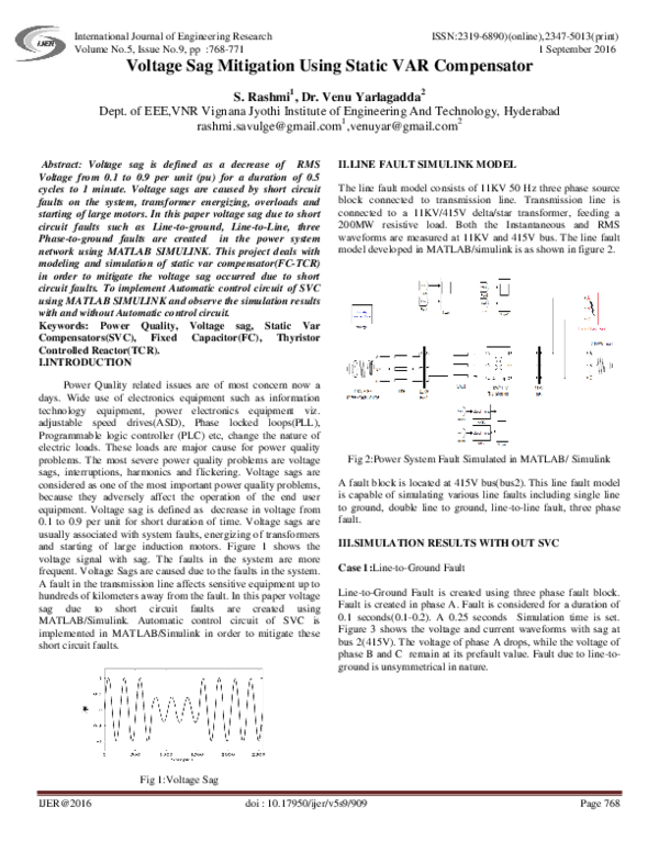 Pdf Voltage Sag Mitigation Using Static Var Compensator Innovative Research Publications
