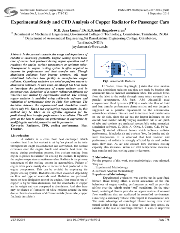 Pdf Experimental Study And Cfd Analysis Of Copper Radiator For