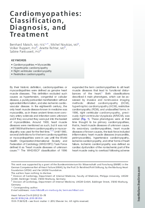 (PDF) Cardiomyopathies: Classification, Diagnosis, and Treatment