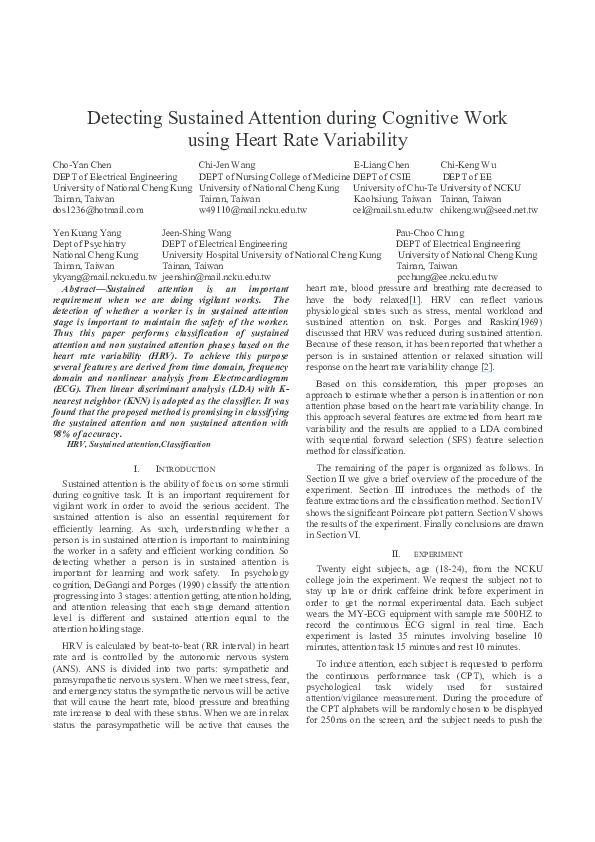 (PDF) Detecting Sustained Attention during Cognitive Work Using Heart ...