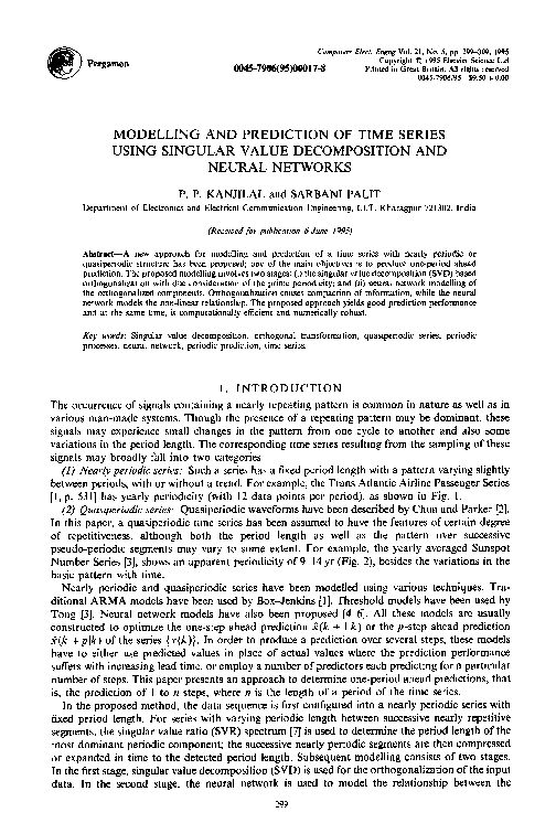 Pdf Modelling And Prediction Of Time Series Using Singular Value
