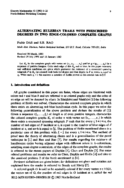 Pdf Alternating Eulerian Trails With Prescribed Degrees In Two Edge Colored Complete Graphs