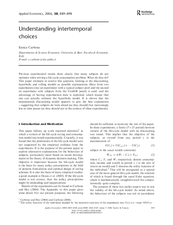 (PDF) Understanding intertemporal choices