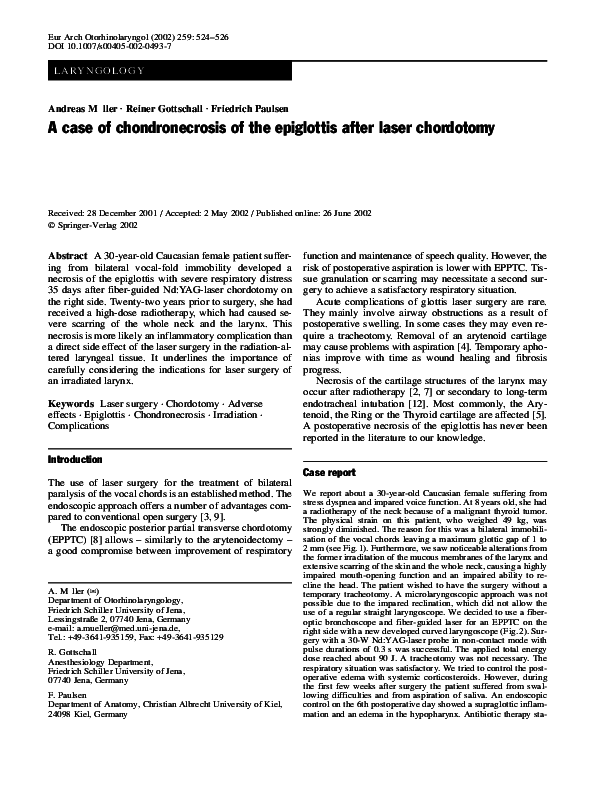 (PDF) A case of chondronecrosis of the epiglottis after laser chordotomy